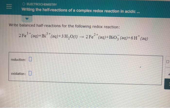 Solved O ELECTROCHEMISTRY Writing the half-reactions of a | Chegg.com