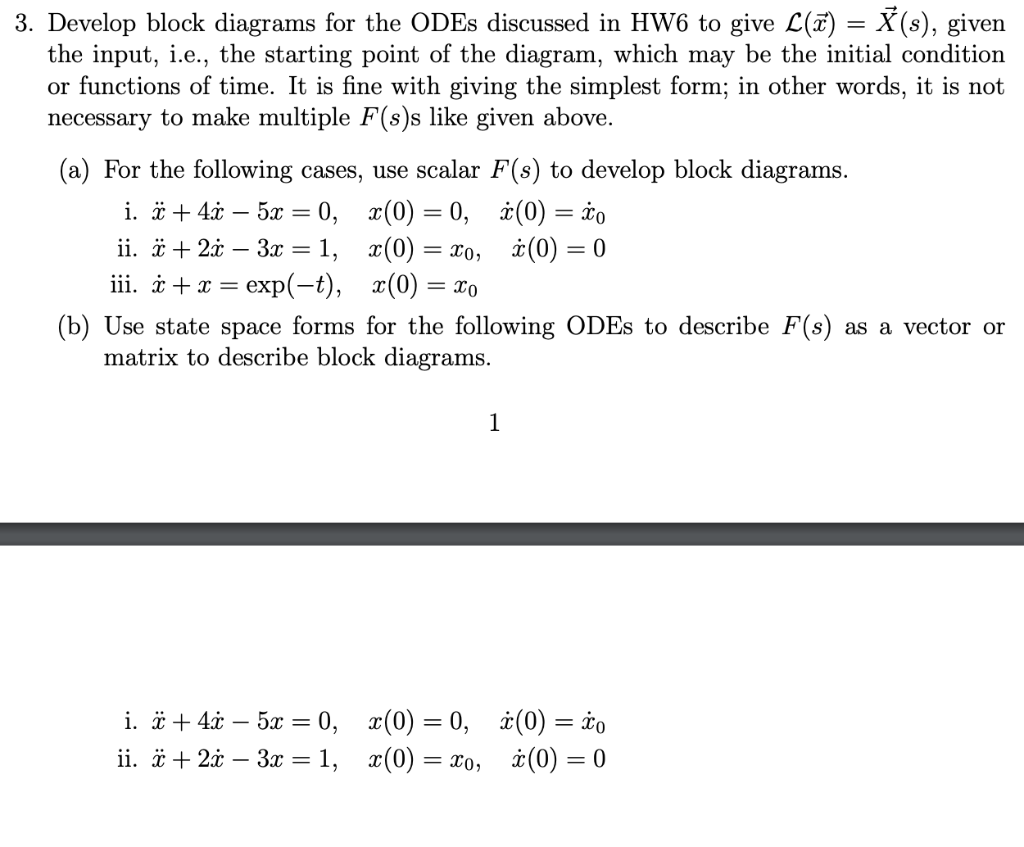 Develop block diagrams for the ODEs discussed in HW6 | Chegg.com