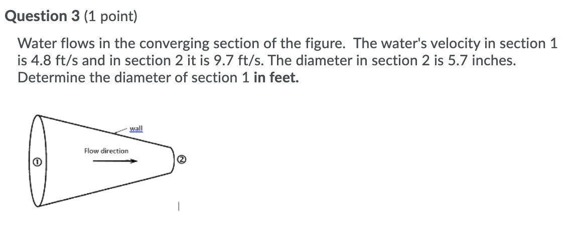 Solved Question 3 (1 point) Water flows in the converging | Chegg.com