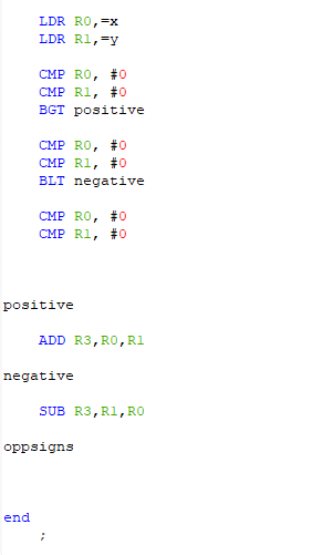 Solved LDR RO, X LDR R1,=Y CMP RO, #0 CMP RI, #0 BGT | Chegg.com