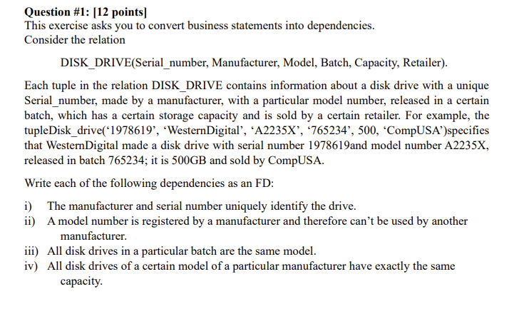 Solved Question \#1: [12 points] This exercise asks you to | Chegg.com