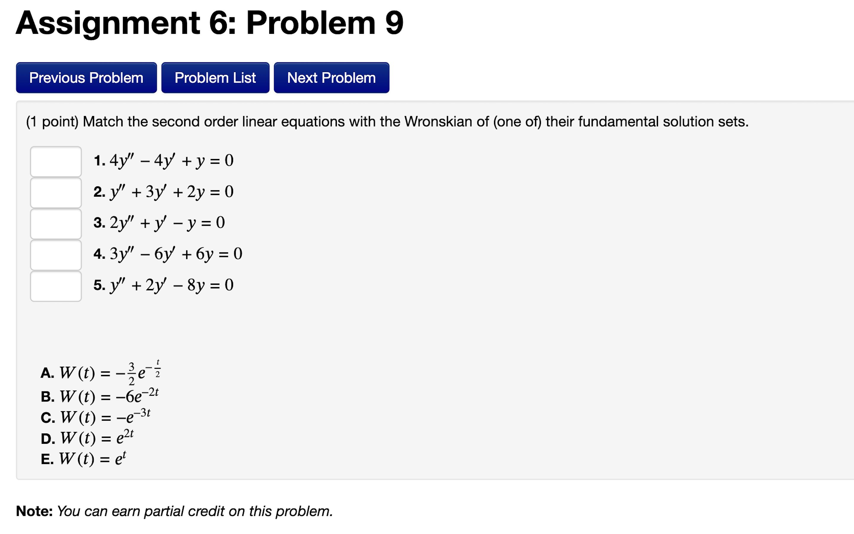 Solved (1 point) Match the second order linear equations | Chegg.com