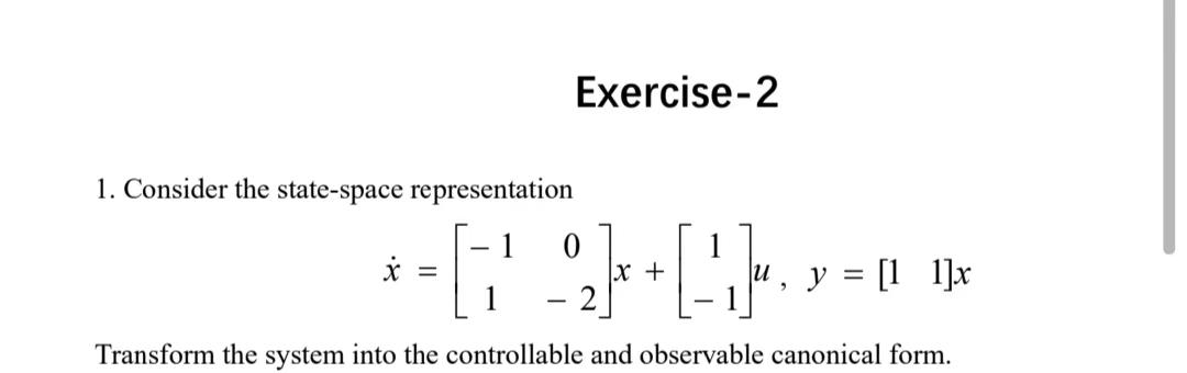 Solved 1. Consider the state-space representation | Chegg.com