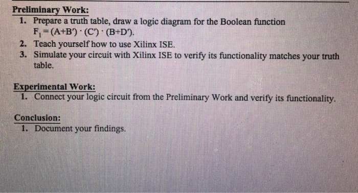 Solved Preliminary Work: 1. Prepare a truth table, draw a | Chegg.com