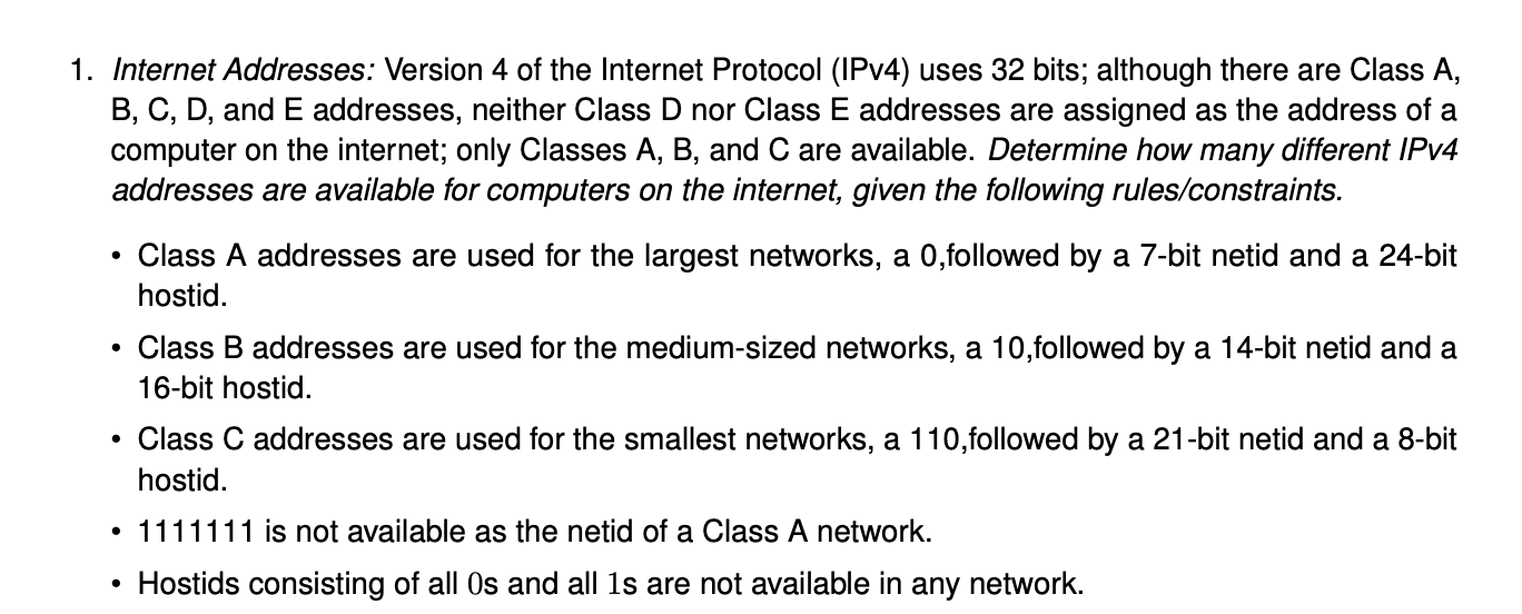Solved 1. Internet Addresses: Version 4 of the Internet | Chegg.com
