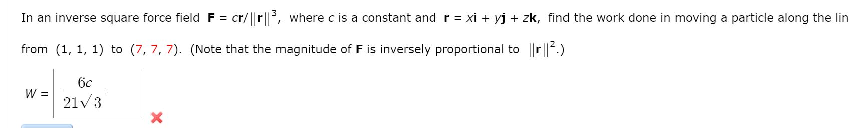 Solved In an inverse square force field F = cr/||||, where c | Chegg.com