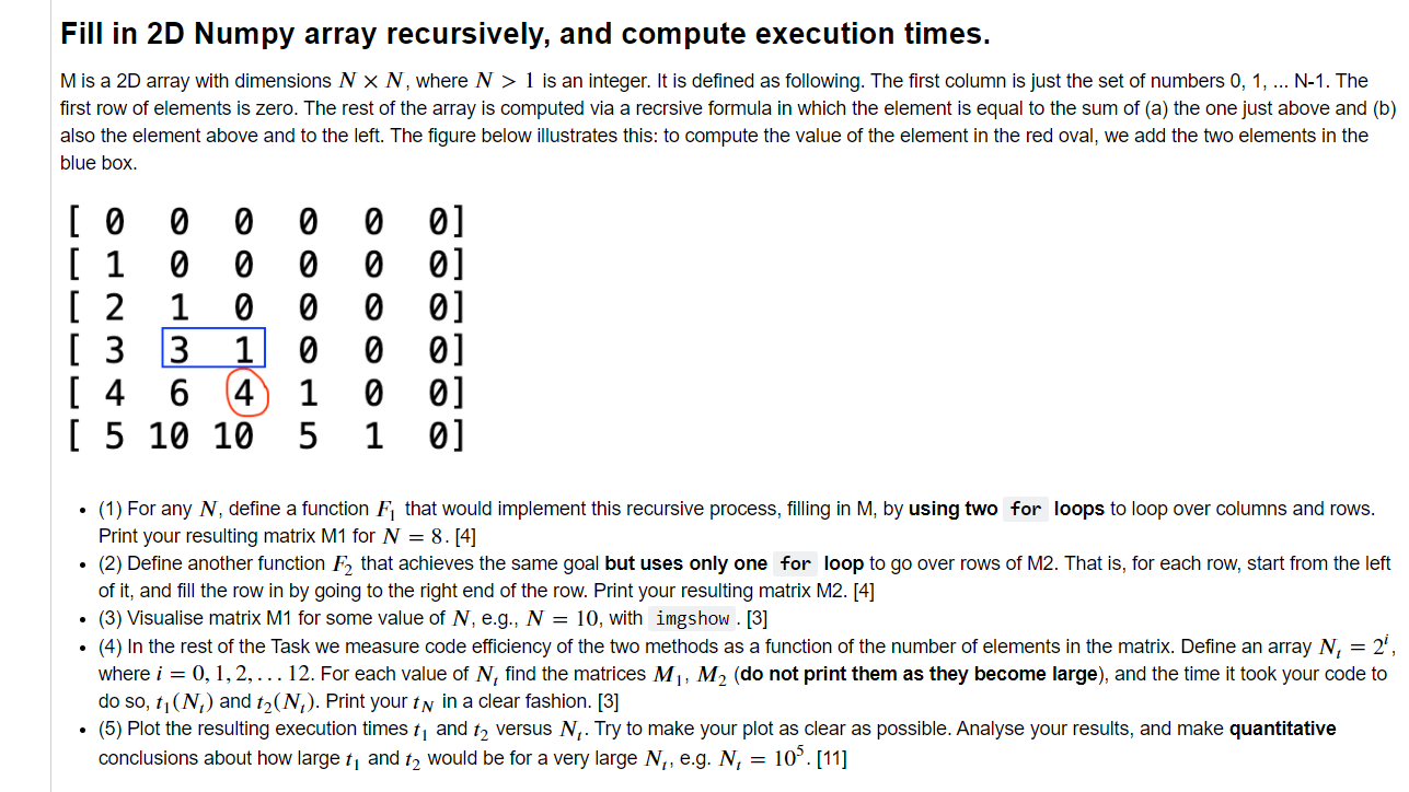 Solved Fill in 2D Numpy array recursively, and compute | Chegg.com