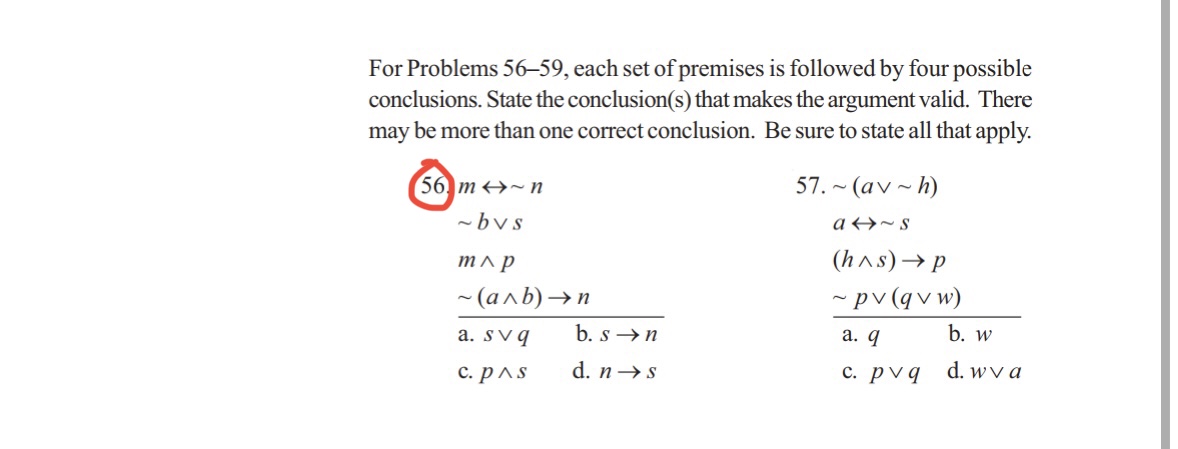 Solved For Problems 56-59, each set of premises is followed | Chegg.com