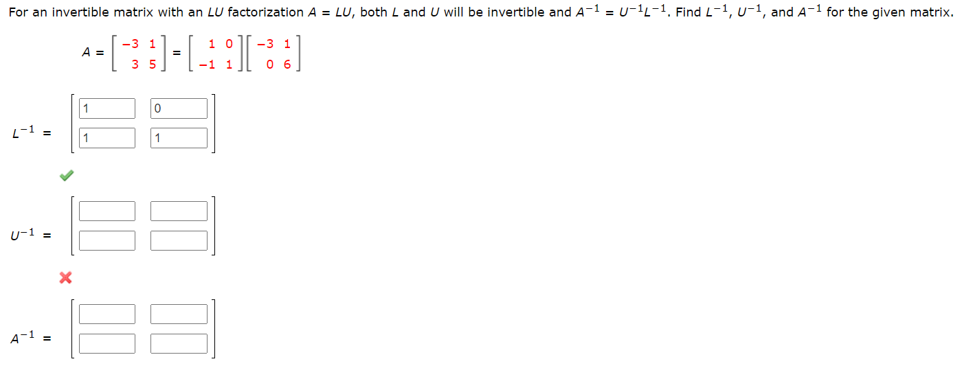 Solved For an invertible matrix with an LU factorization A = | Chegg.com