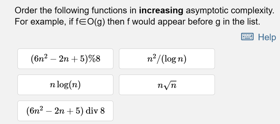 Solved Order the following functions in increasing | Chegg.com