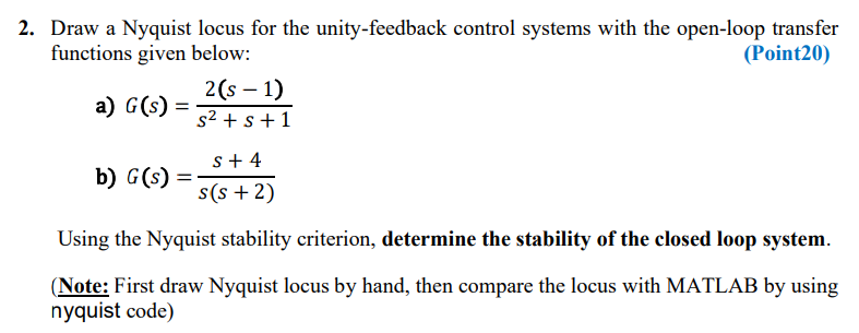 Solved Draw a Nyquist locus for the unity-feedback control | Chegg.com
