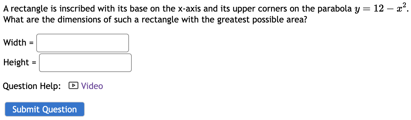 Solved A rectangle is inscribed with its base on the x-axis | Chegg.com