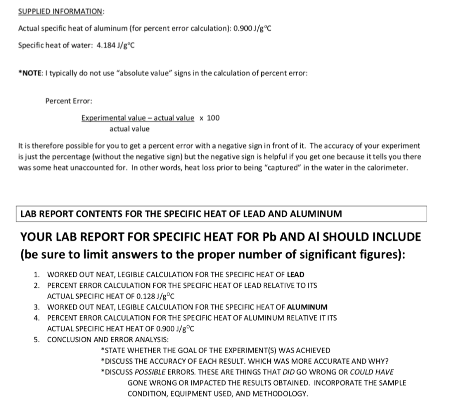 Solved DATA FOR THE LEAD EXPERIMENT: Mass of the lead | Chegg.com