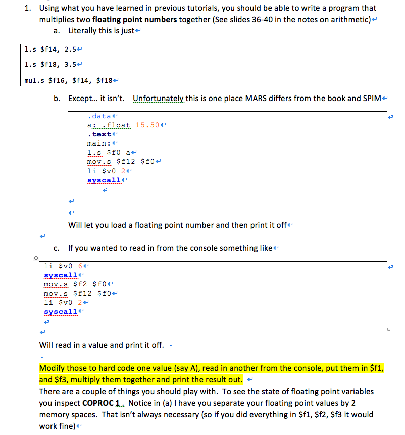 Write a MIPS program about floating point. Only for | Chegg.com