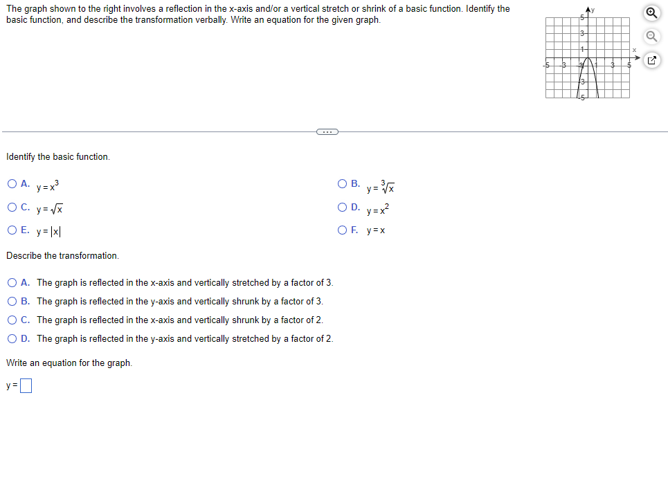 Solved The graph shown to the right involves a reflection in | Chegg.com
