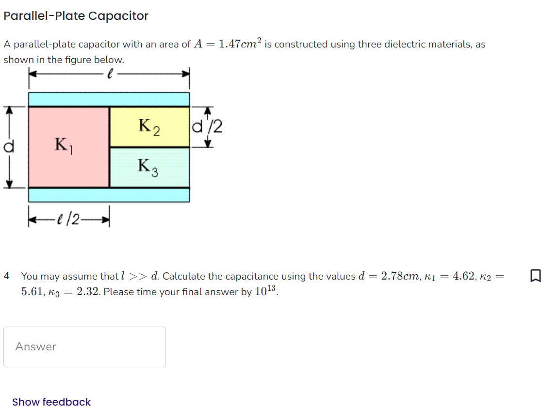 Solved A parallel-plate capacitor with an area of A=1.47 cm2 | Chegg.com