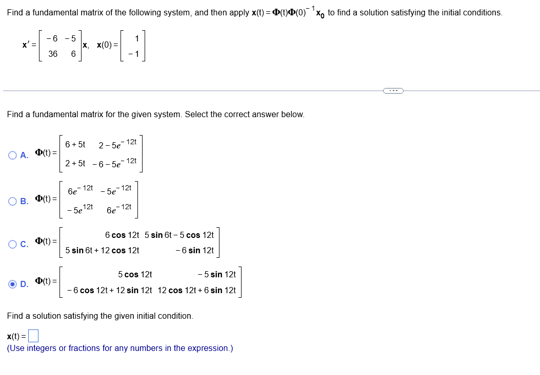 Solved Find a fundamental matrix of the following system, | Chegg.com