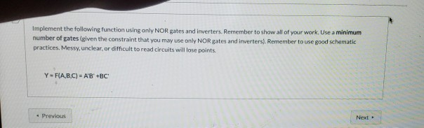 Solved Implement the following function using only NOR gates | Chegg.com