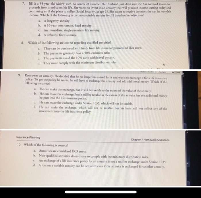 Solved 7. Jill is a 55-year-old widow with no source of | Chegg.com