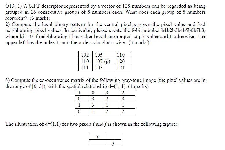 Solved Q13: 1) A SIFT descriptor represented by a vector of | Chegg.com