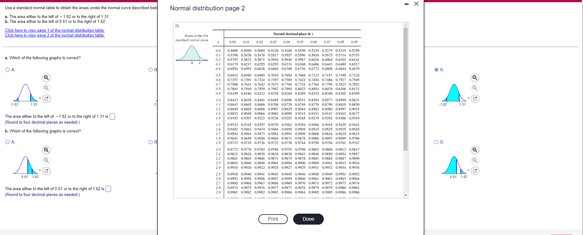 Solved Use a standard normal table to obtain the areas under | Chegg.com