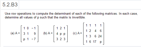 Solved 5.2.B3 Use row operations to compute the determinant | Chegg.com