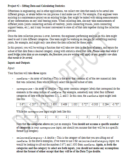 Solved Project \\( =2 \\) - Sifting Data and Calculating | Chegg.com