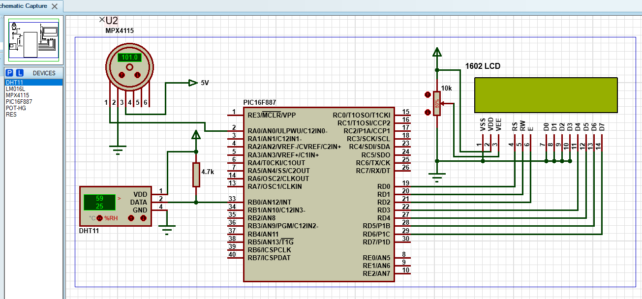 Solved chematic Capture X XU2 MPX4115 A 101.0 1602 LCD > 5V | Chegg.com