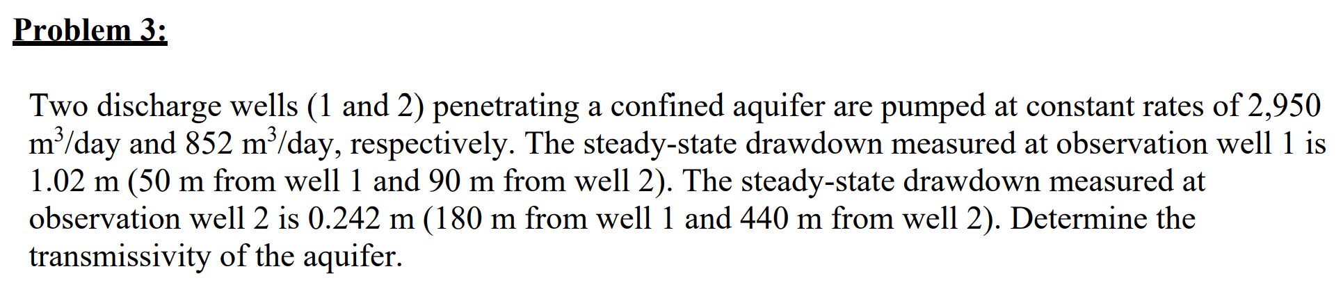 Solved Two discharge wells (1 and 2) penetrating a confined | Chegg.com