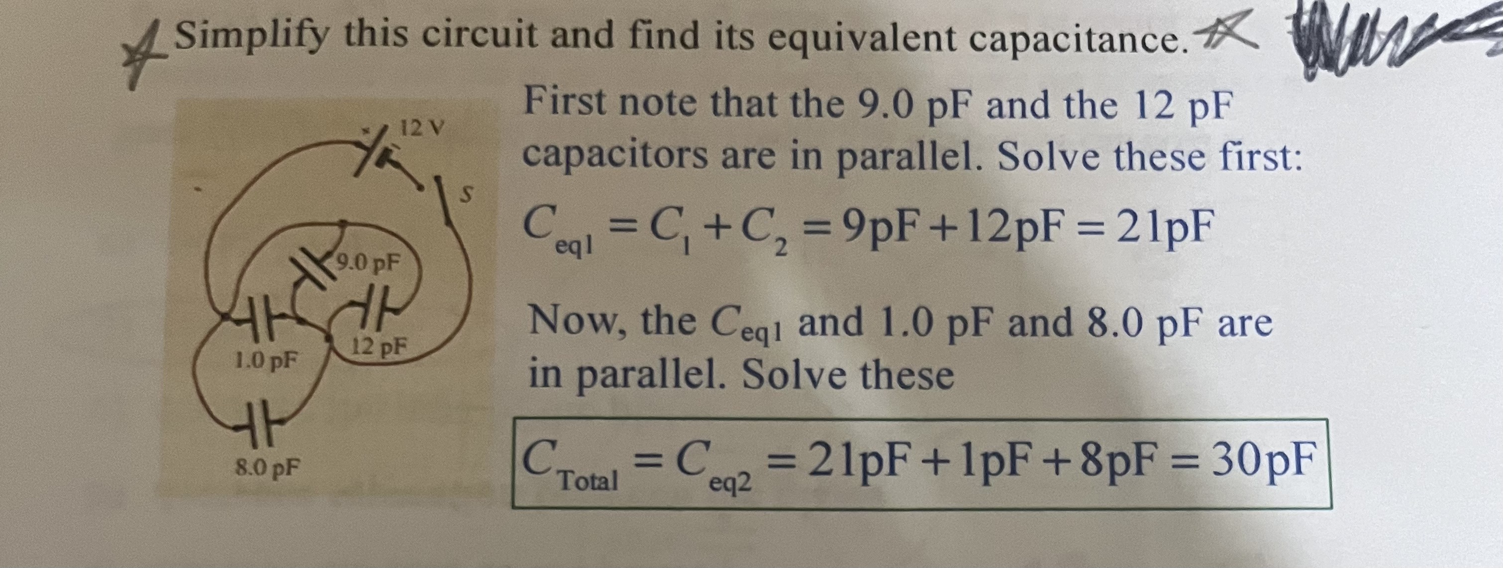 Solved First note that the 9.0pF and the 12pF capacitors are | Chegg.com