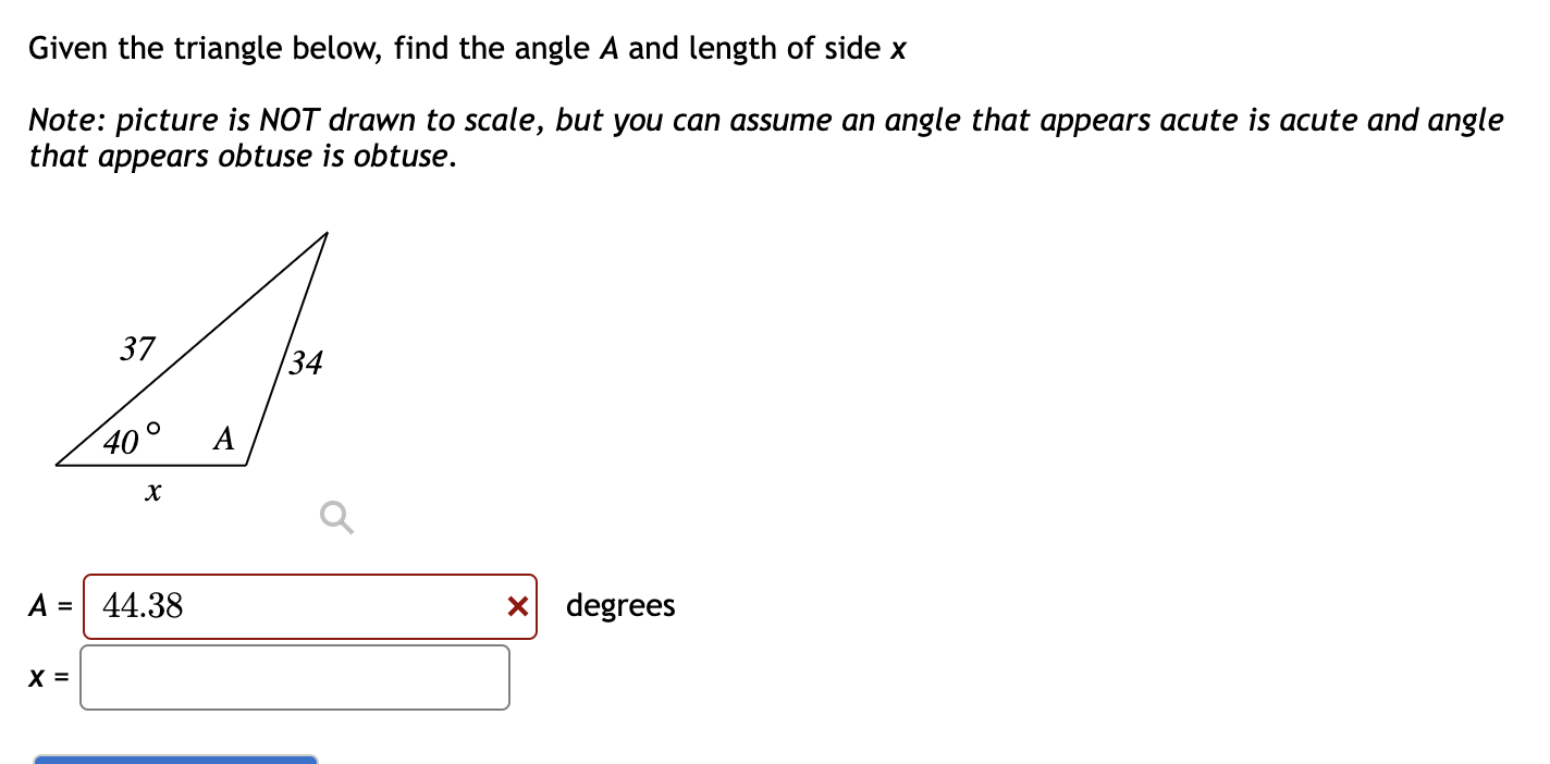 Solved Given the triangle below, find the angle A and length | Chegg.com