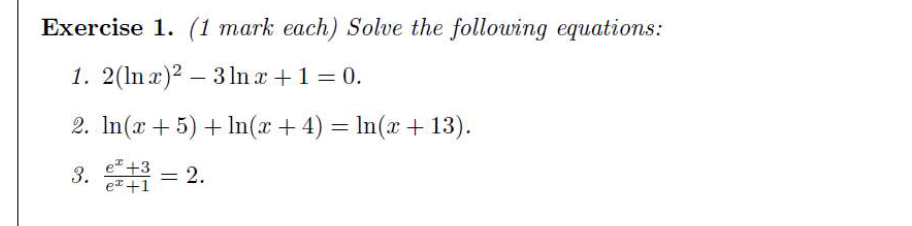 Solved Exercise 1. (1 mark each) Solve the following | Chegg.com
