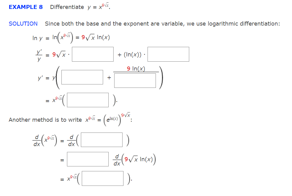 Solved E 8 Differentiate y=x9x. DN Since both the base and | Chegg.com