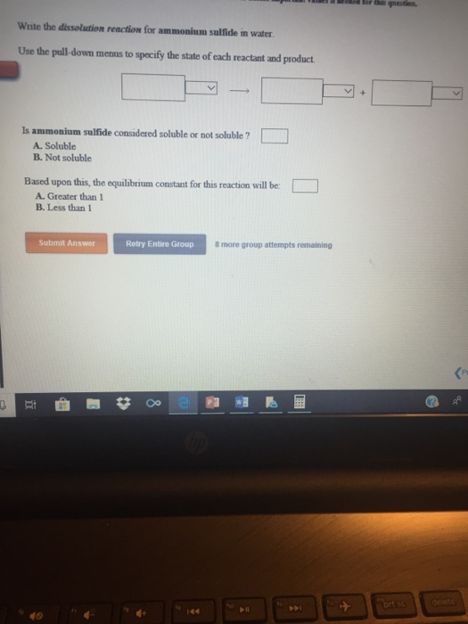 Solved Write the dissolution reaction for ammonium sulfide | Chegg.com