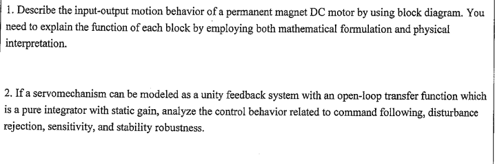 Solved 1. Describe the input-output motion behavior of a | Chegg.com