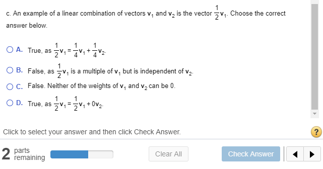 Solved C An Example Of A Linear Combination Of Vectors V1