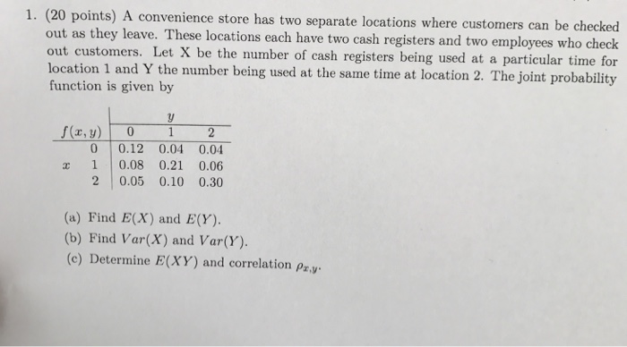Solved points) A convenience store has two separate | Chegg.com