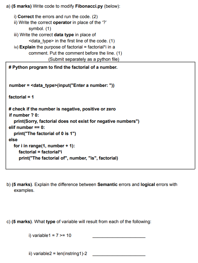 Solved a) (5 marks) Write code to modify Fibonacci.py | Chegg.com
