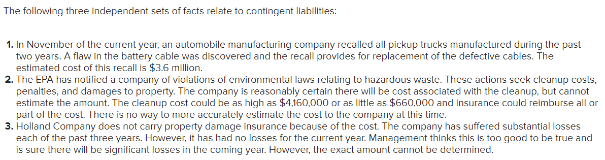 Solved The following three independent sets of facts relate | Chegg.com