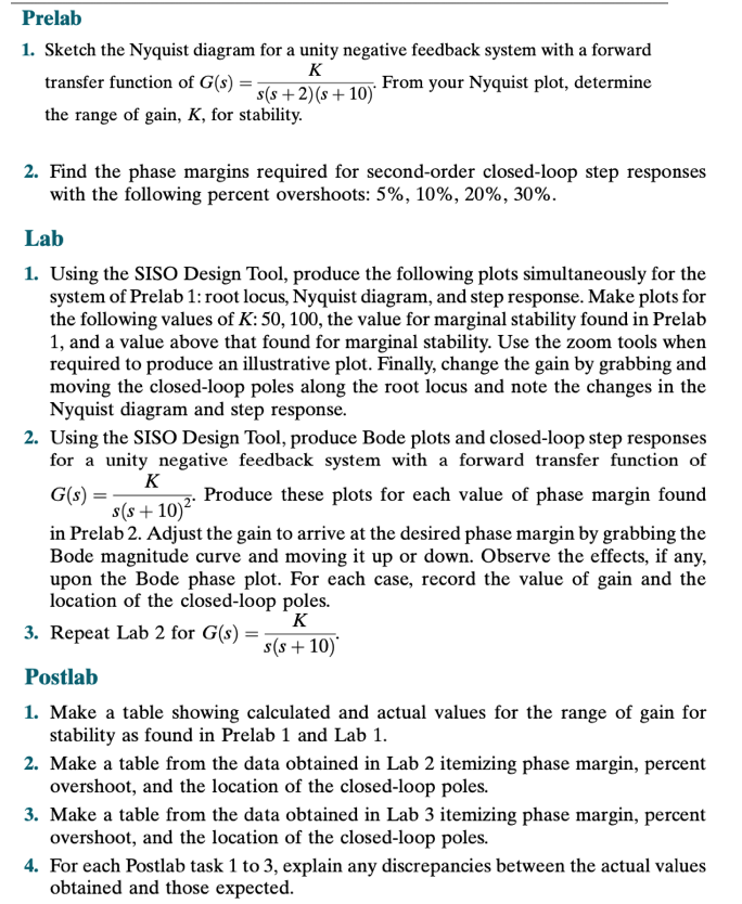 Prelab 1. Sketch the Nyquist diagram for a unity | Chegg.com