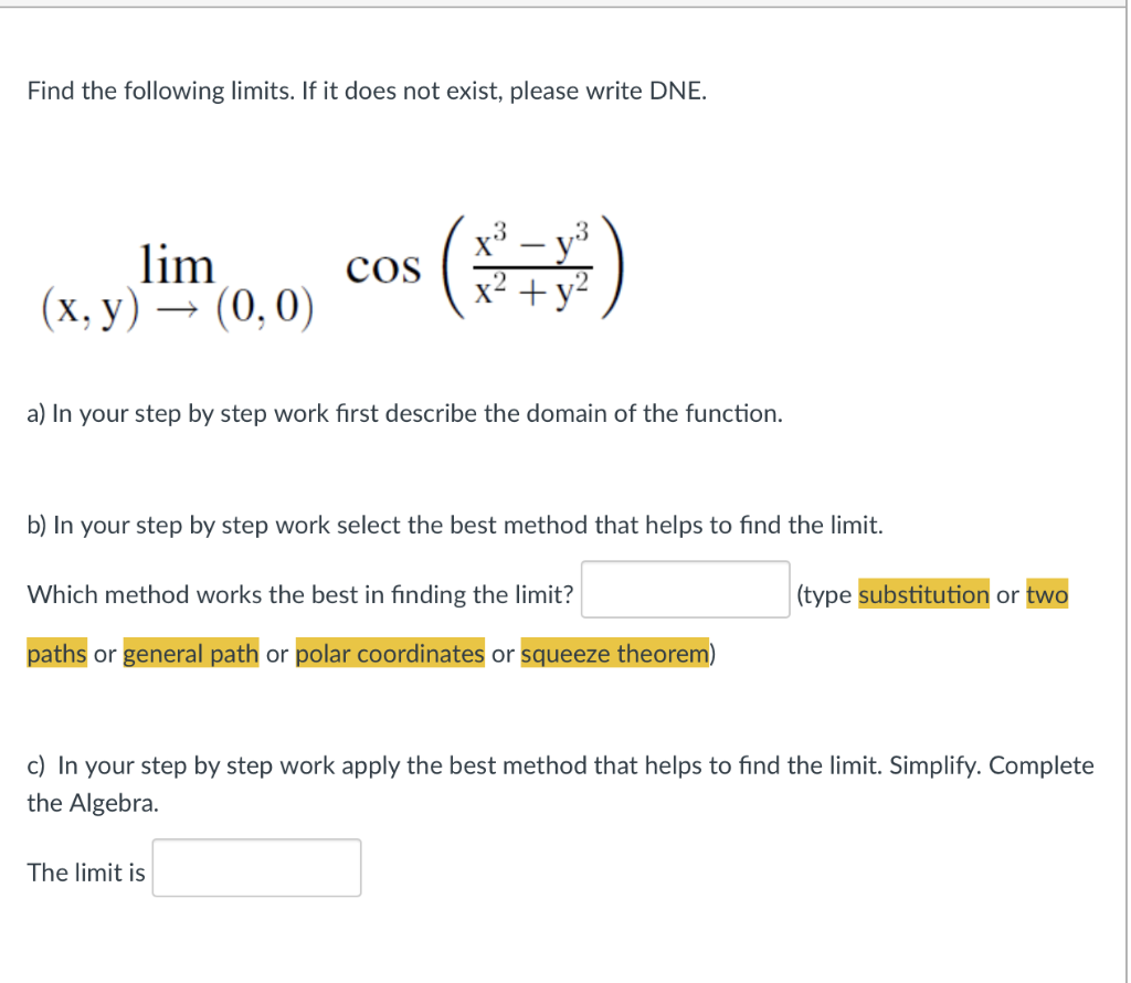 Solved Find the following limits. If it does not exist, | Chegg.com