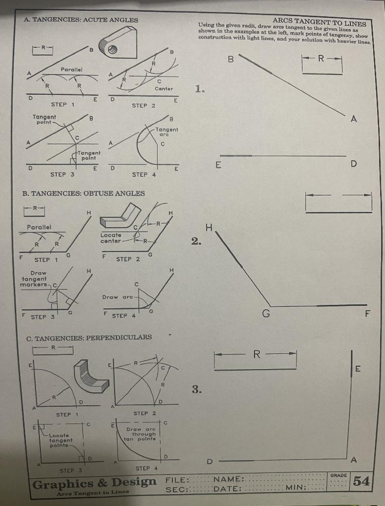 Solved A. TANGENCIES: ACUTE ANGLES ARCS TANGENT TO LINIES | Chegg.com