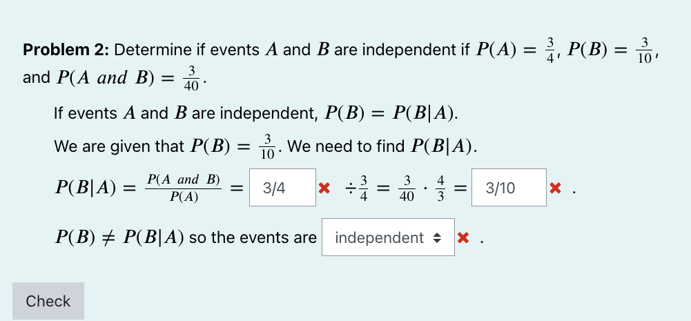 Solved Problem 2: Determine if events A and B are | Chegg.com
