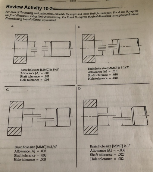 Review Activity 10-1 For each nominal size given | Chegg.com