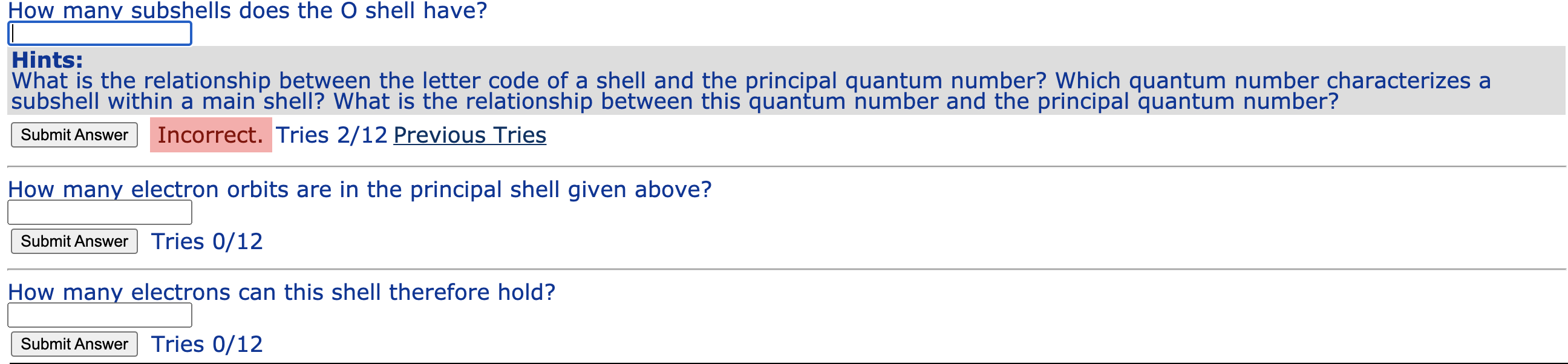 Solved How many subshells does the O shell have? Hints: What | Chegg.com