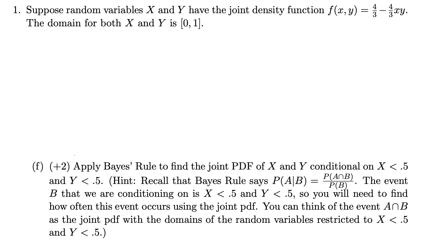 Solved 1. Suppose random variables X and Y have the joint | Chegg.com