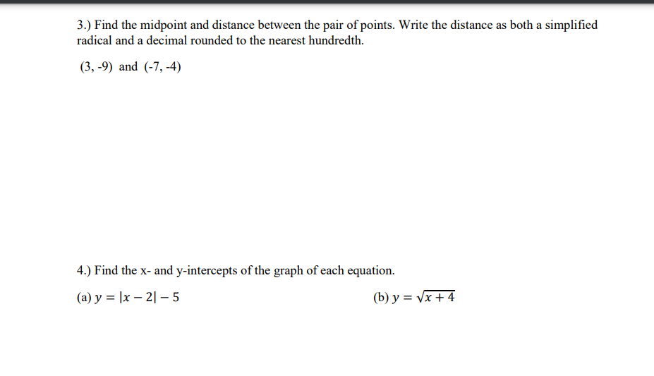 Solved 3.) Find the midpoint and distance between the pair | Chegg.com