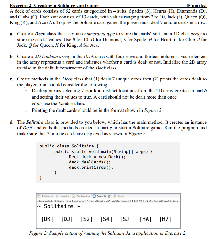 Solved Exercise 2: Creating a Solitaire card game 15 marks A | Chegg.com