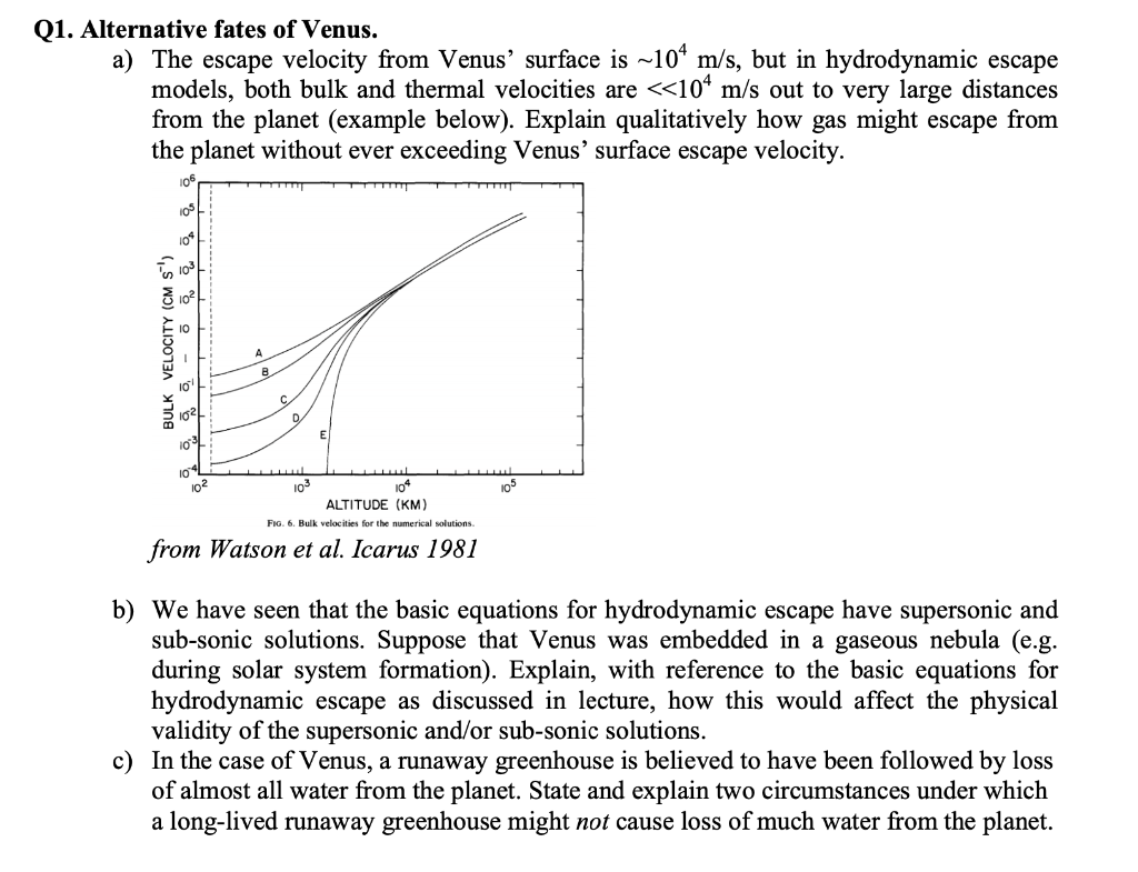 Solved Q1. Alternative fates of Venus. a) The escape | Chegg.com