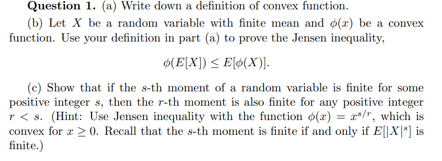 Solved Question 1. (a) Write down a definition of convex | Chegg.com